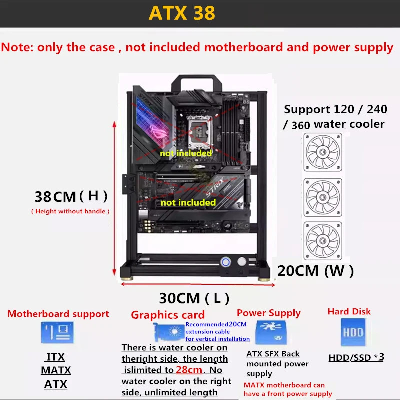 Open Frame PC Case ATX/MATX/ITX/EATX Aluminum DIY Gaming Desktop ...