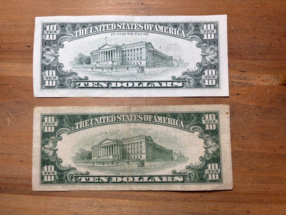 SET 2 Series 1950 and 1995 $10 Green Seal Federal Reserve Bank Notes ...