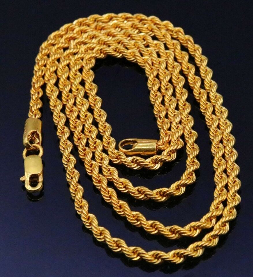 24" 22K 22CT GOLD CUSTOMIZED ROPE CHAIN NECKLACE 2.7MM HALLMARK JEWELRY ...