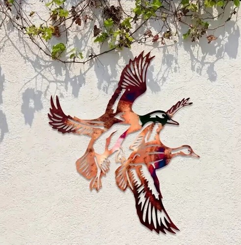 Ducks Metal Wall Hanging Flying Pair Art Colorful Hunting Club Cabin US ...