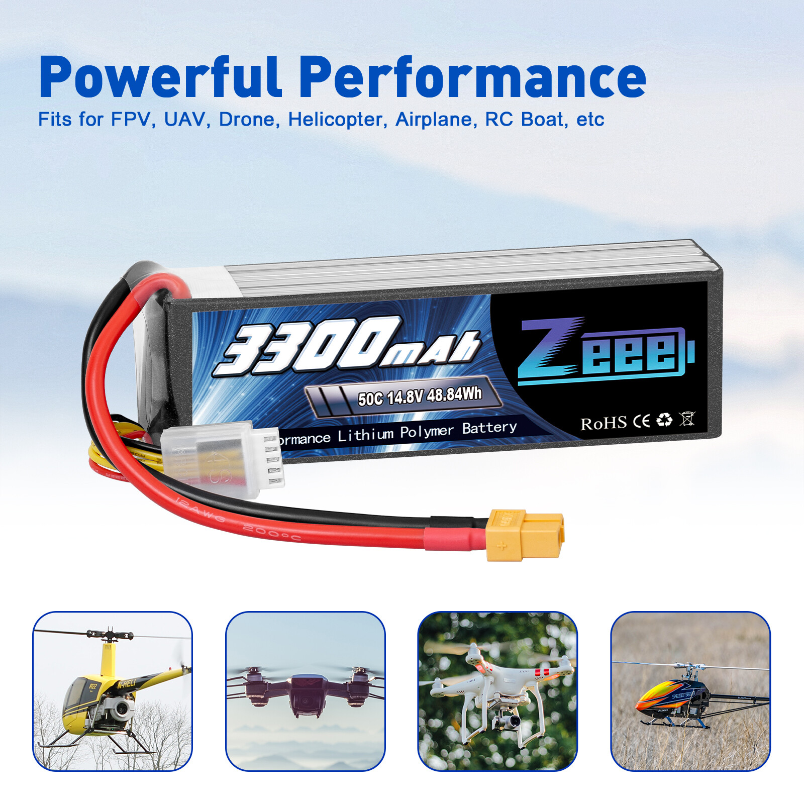2x Zeee 14.8V 3300mAh 4S Lipo Battery 50C XT60 for RC Car Truck Boat ...