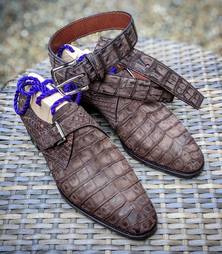Genuine Handmade Leather Shoe for Men Brown Crocodile Pattern With ...