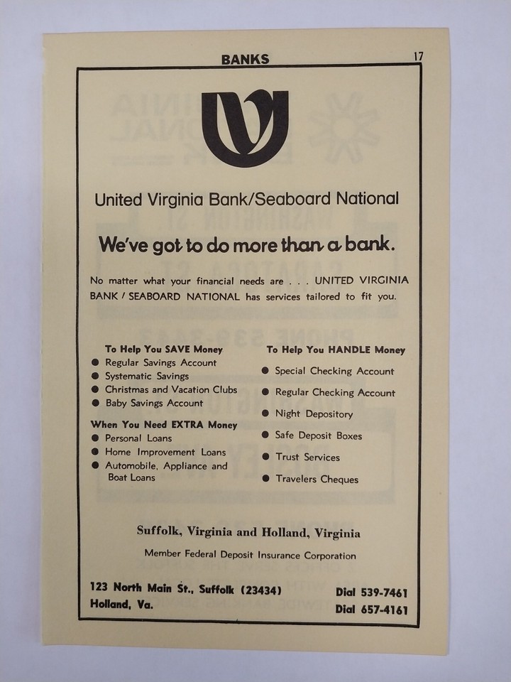 Vintage 1972 Print Advertising Virginia National Bank Suffolk, Va. | eBay