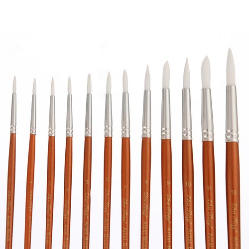 12pcs Round Pointed Tips Paint Brushes Set Tool Art Drawing Supplies ...