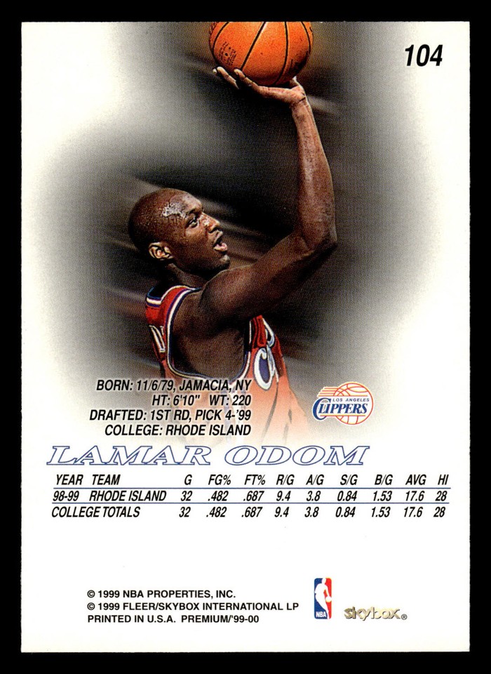 1999-00 SkyBox Premium Lamar Odom RC Rookie #104 | eBay