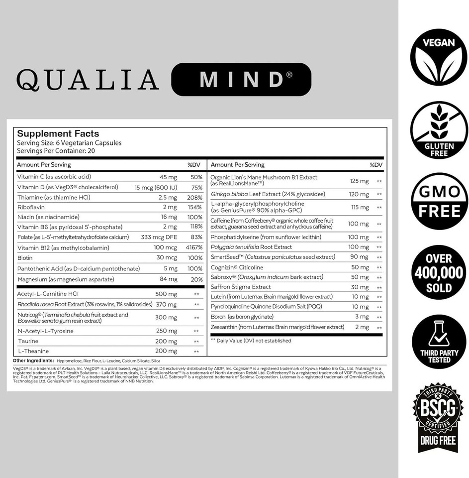 Qualia Mind Brain 2.0 Supplement Nootropics - 120 Capsules USA. | eBay