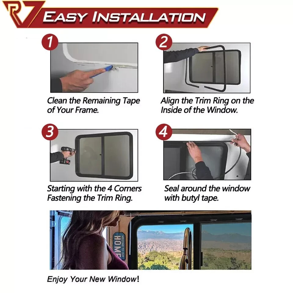 30"Wx 20"H RV Window Horizontal Slide Replacement Camper Trailer w/Trim ...