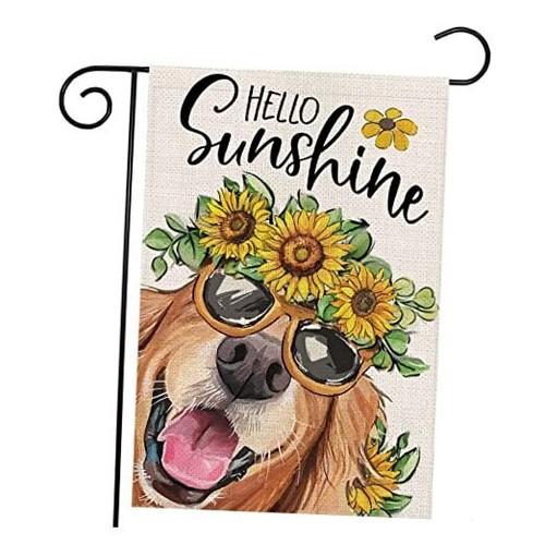 Summer Garden Flags Double Sided,Hello Sunshine Dog with Sunflowers ...