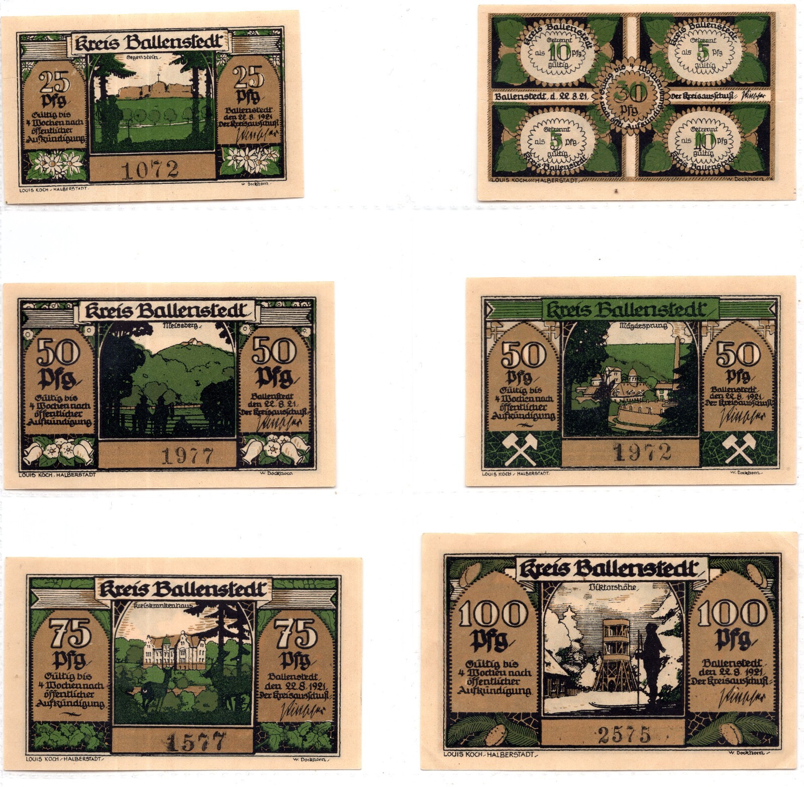 1921 Germany Notgeld Ballenstedt Set of 6 Notes (PO90) | eBay