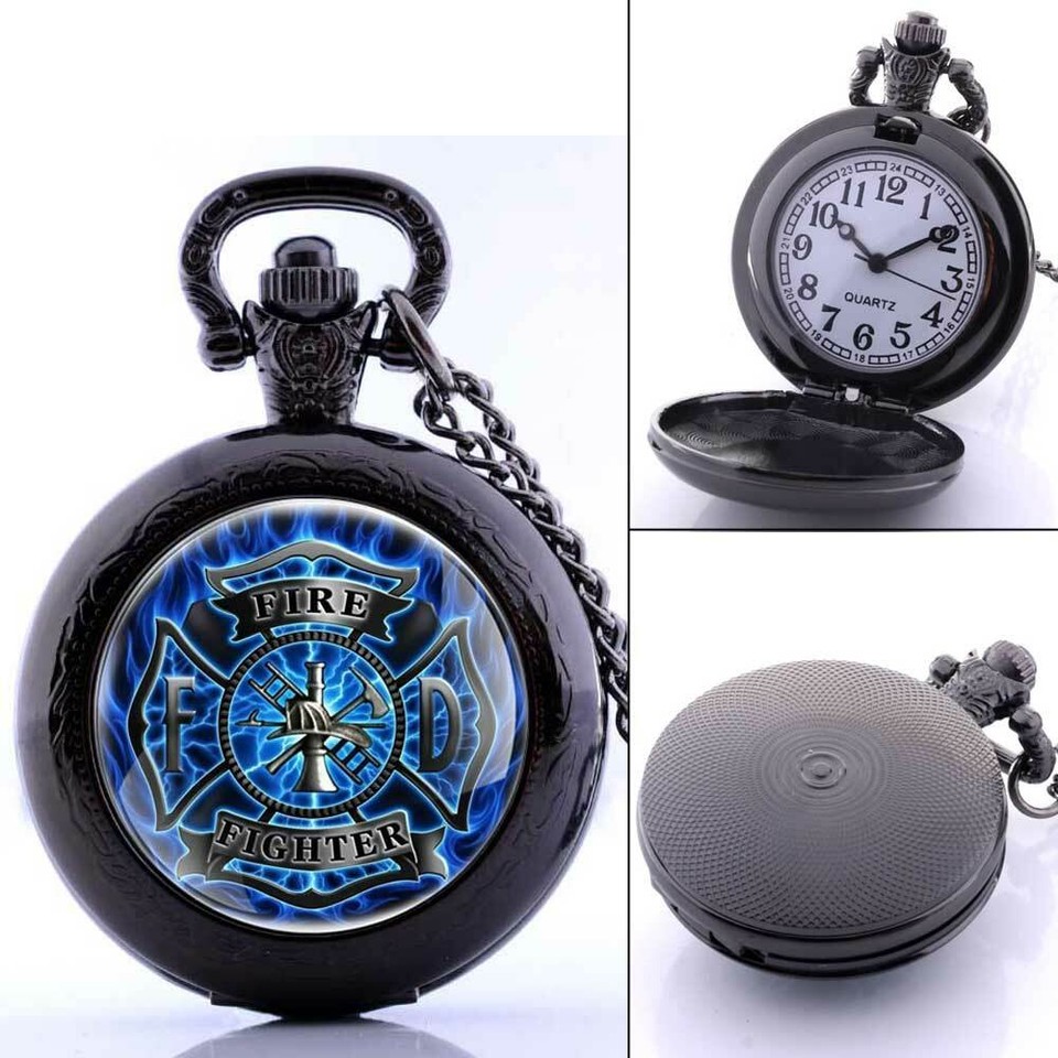 Steampunk Fire Fighter Pocket Watch Quartz Antique Necklace Mens ...