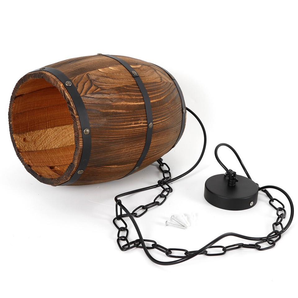 Hanging Light Wine Wood Barrel Pendant Light Fixture Ceiling Lamp Bar ...