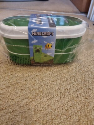 MINECRAFT CREEPER BENTO STACKING LUNCH BOX PICNIC WITH FORK AND SPOON ...