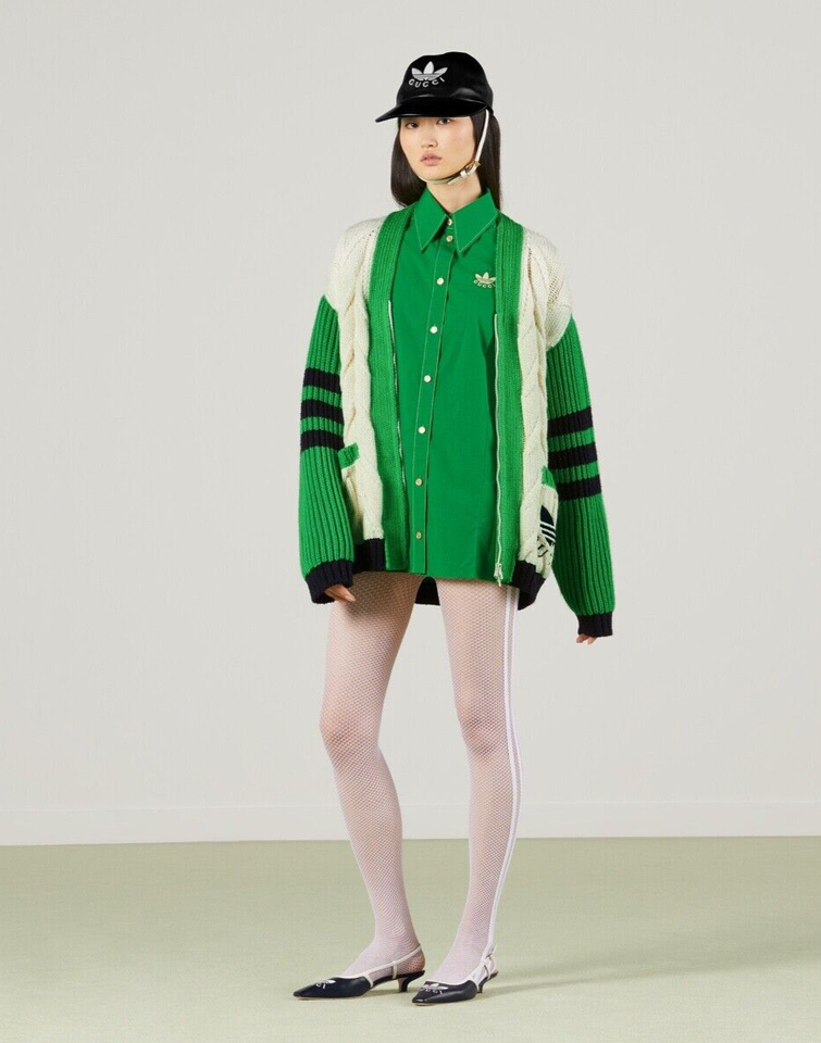 size S - adidas Gucci Cable Knit Wool Cardigan Sweater Green Black ...