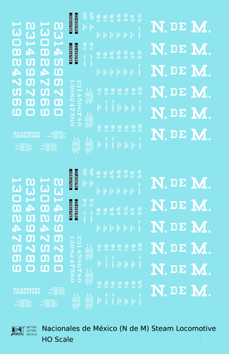 K4 HO Scale Decals FC Nacionales De Mexico Steam Locomotive NDEM N De M ...