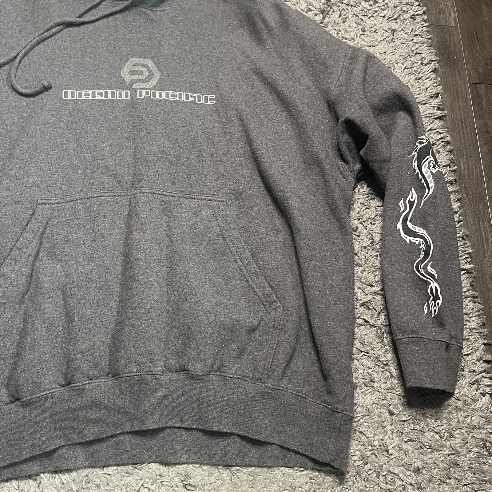 Vintage Ocean Pacific Hoodie Mens Large Gray OP Pullo… - Gem