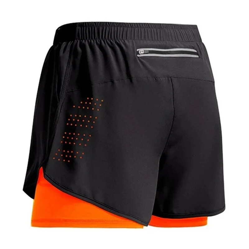 Men's Quick-Dry Double Layer Running Shorts Gym Workout Fitness ...