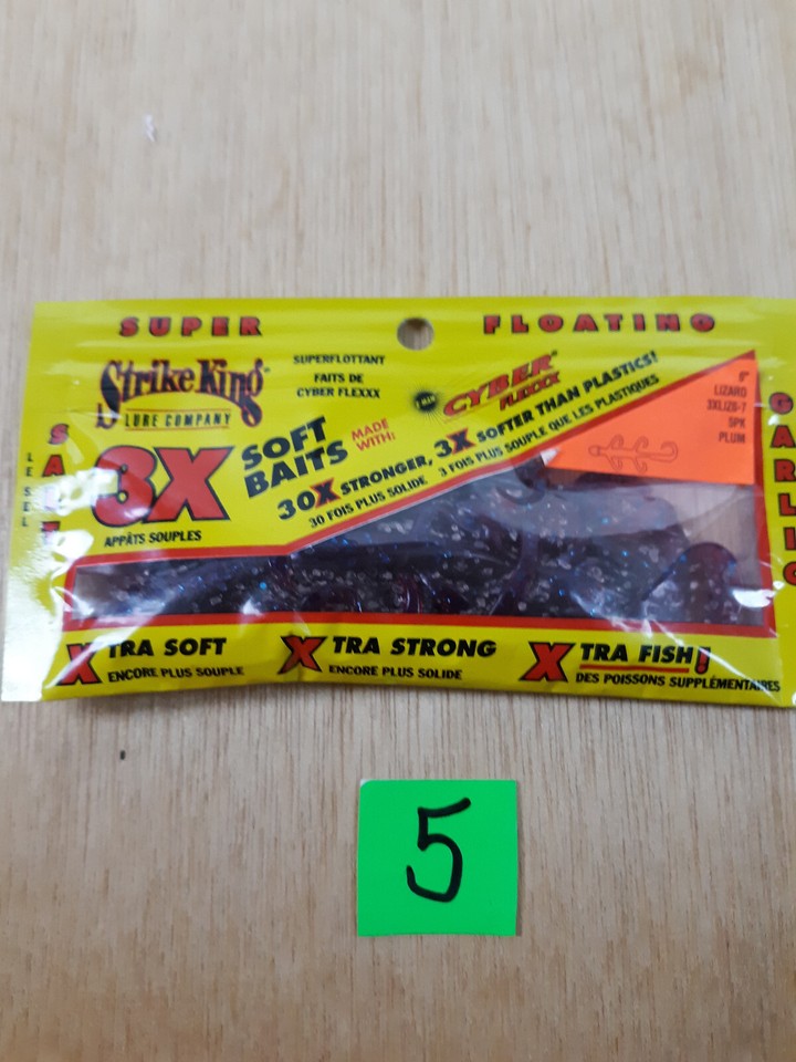 Strike King 3X Super Floating 6" Lizard 5 Count PaK. 8 Colors Garlic ...