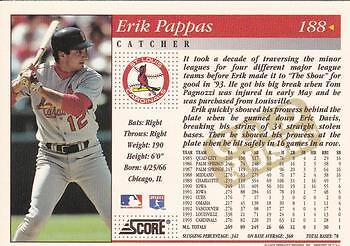 1994 Score #188 Erik Pappas St. Louis Cardinals Baseball Card | eBay