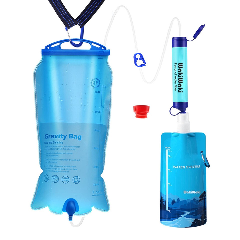Gravity Water Filter Straw,3L+4xCollapsible Pouches Camp Water ...
