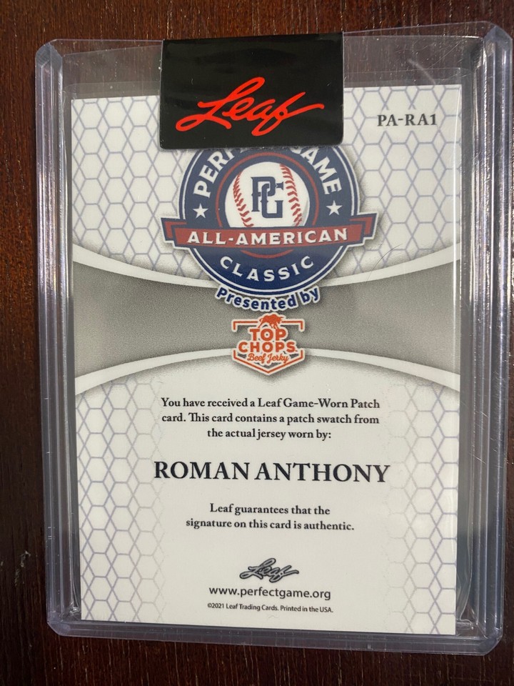 ROMAN ANTHONY 2021 Leaf Perfect Game Authentic Auto USA Flag Patch ...