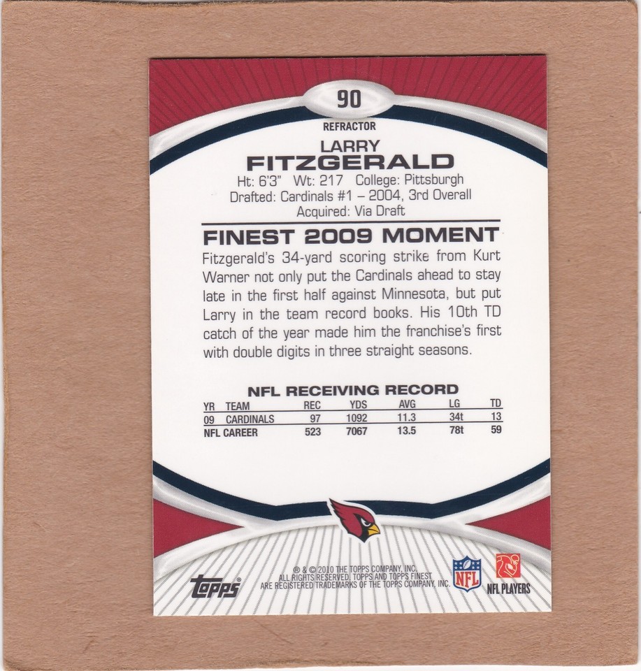 2010 Topps Finest Refractor Larry Fitzgerald #90....NM+....SEE SCAN | eBay