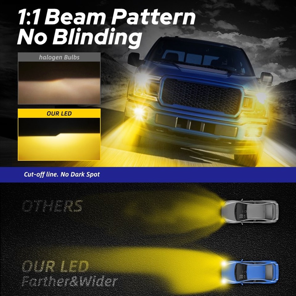 H8 H11 H9 LED Driving Fog Light Bulbs 2000LM 4000K Golden Yellow High ...