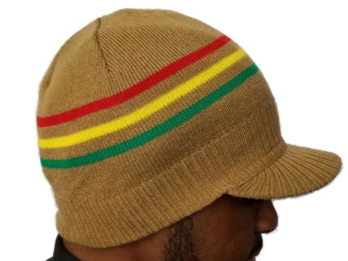 Tan Rasta Skull Beanies Hat Winter Billed Jamaica Skull Knit Cap Kufi ...