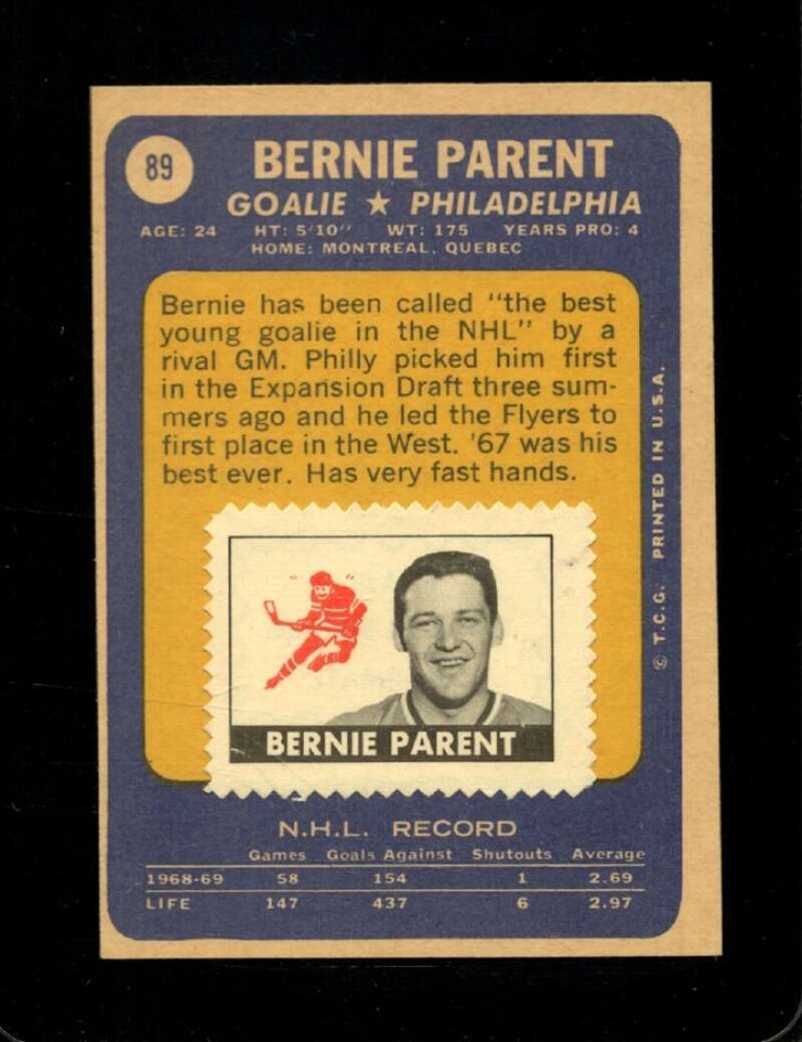 1969-70 TOPPS #89 BERNIE PARENT NMMT (STAMP-BK) FLYERS HOF *X46457 | eBay