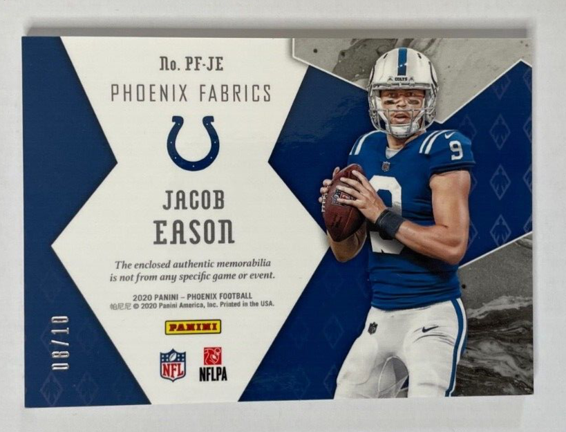 Jacob Eason 2020 Panini Phoenix Fabrics BLACK RC PATCH JERSEY Colts #'d /10 | eBay