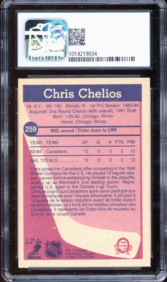 1984-85 OPC O-Pee-Chee NHL #259 Chris Chelios Rookie HOF CSG 7 NM ...