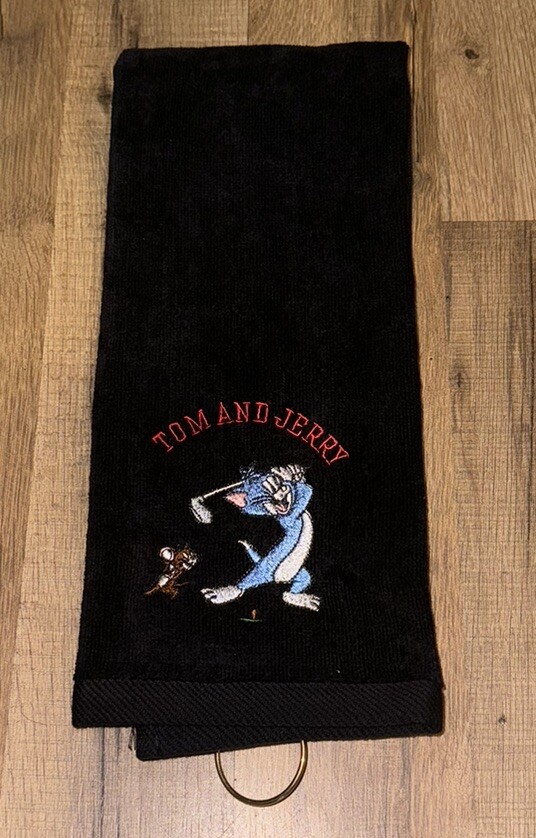 Tom and Jerry Golf Embroidered Golf Towel 16x26 Black | eBay