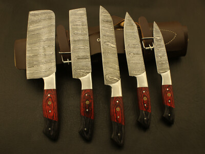 Custom Handmade HAND FORGED DAMASCUS STEEL CHEF KNIFE Set Kitchen ...