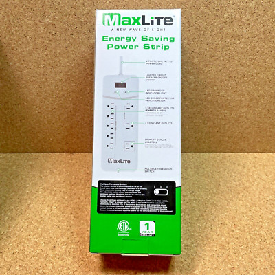 MaxLite ~ 8 Outlet Energy Saving Power Strip with Surge Protection 4ft ...