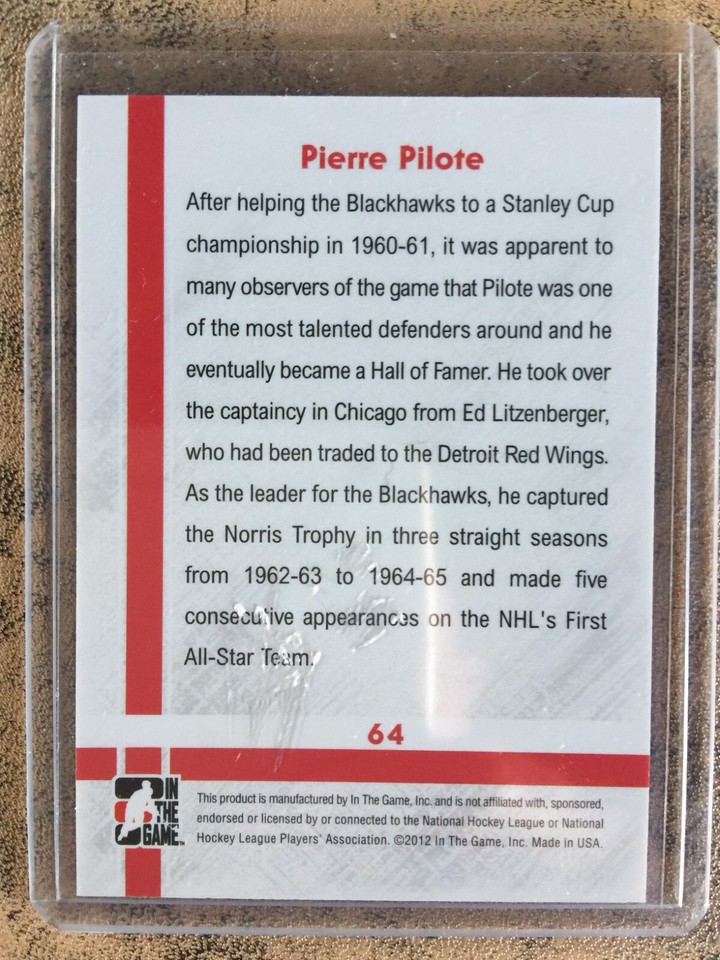 PIERRE PILOTE 2011-12 ITG Captain C Series GOLD Parallel #64 BLACKHAWKS ...