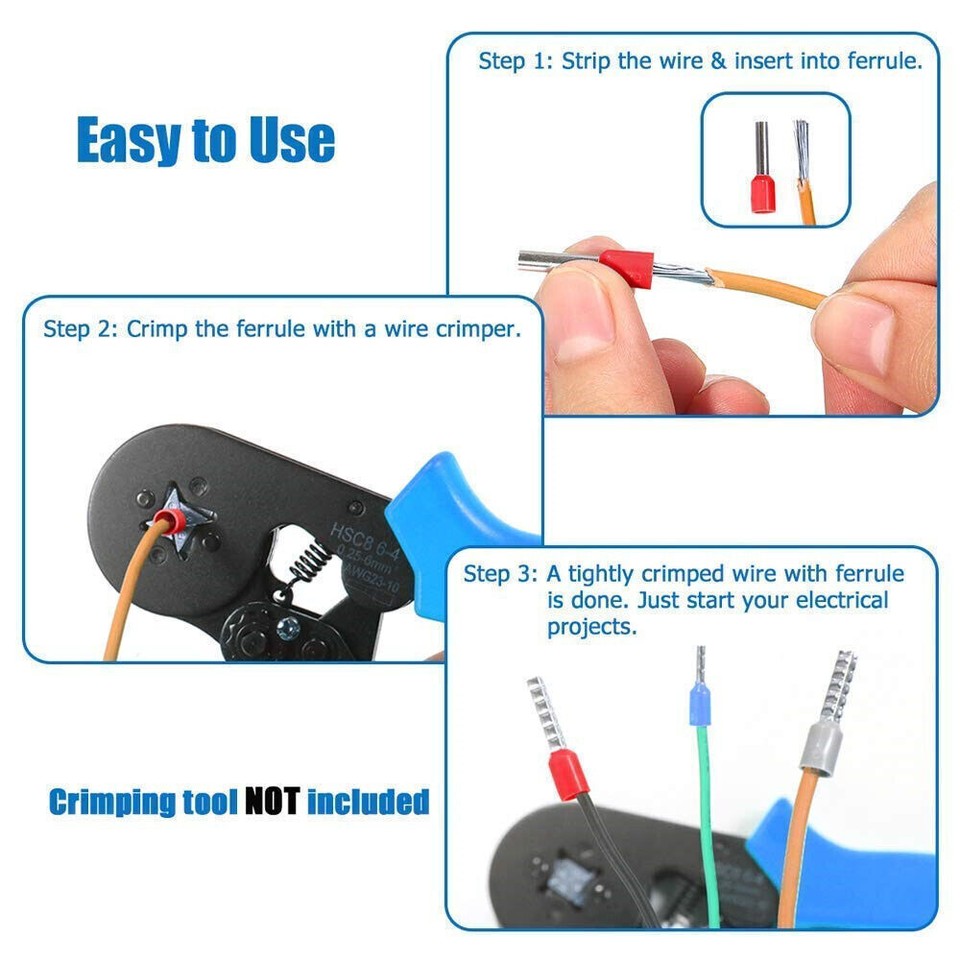 Connectors Cord Wire Crimp Cable Pin End Bootlace Ferrule Terminals Kit ...