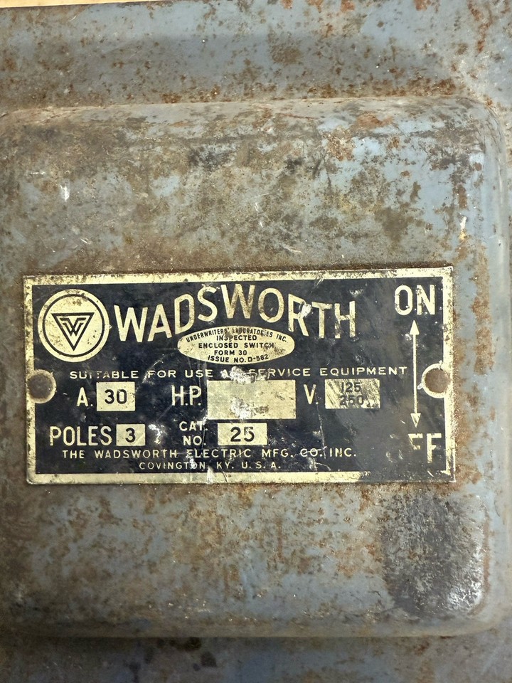 Vintage Wadsworth Fuse Breaker Box Disconnect 30 Amp N25 3 Poles | eBay