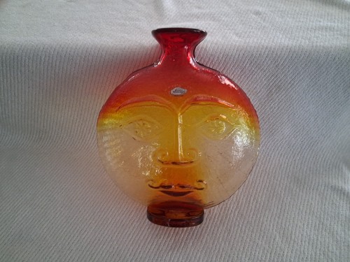 Blenko Omnibus Vase Tangerine 9525 Sun Face Glass Orange Red 11" Tall ...