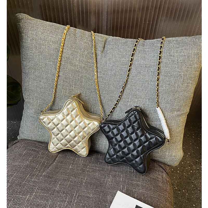 Quilted Lambskin Leather Star Shaped Purse w/ Chain Clutch Fashion ...