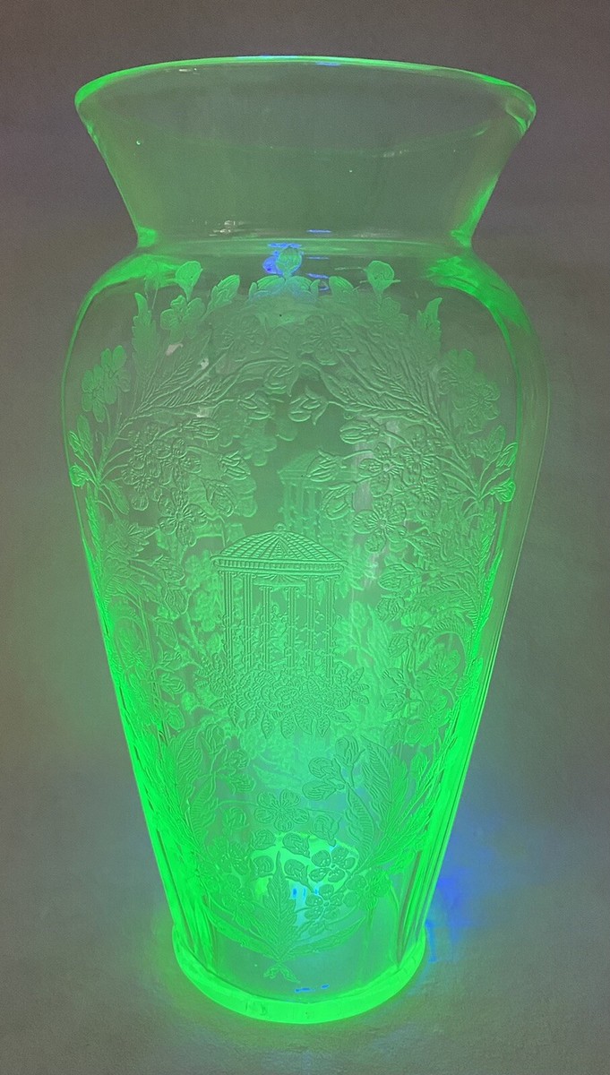 Uranium Glass Vase Victorian Uranium Glass Vase With Handpainted