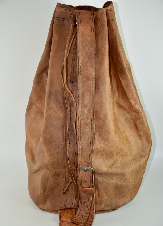 Organic Leather Drawstring Bucket Duffel Bag Backpack Rucksack Moroccan ...