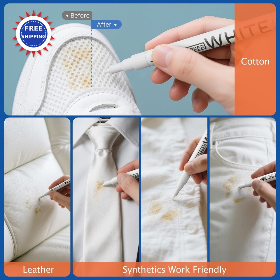 Fabric Marker Pen 0.7mm 2 Pack Gain-Art White Fine Stain Cover Clothes ...
