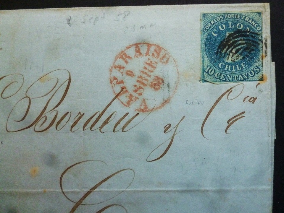 CHILE Colon lettre 1858 Valparaiso/ Conception , Par Vapor Polynesien ...