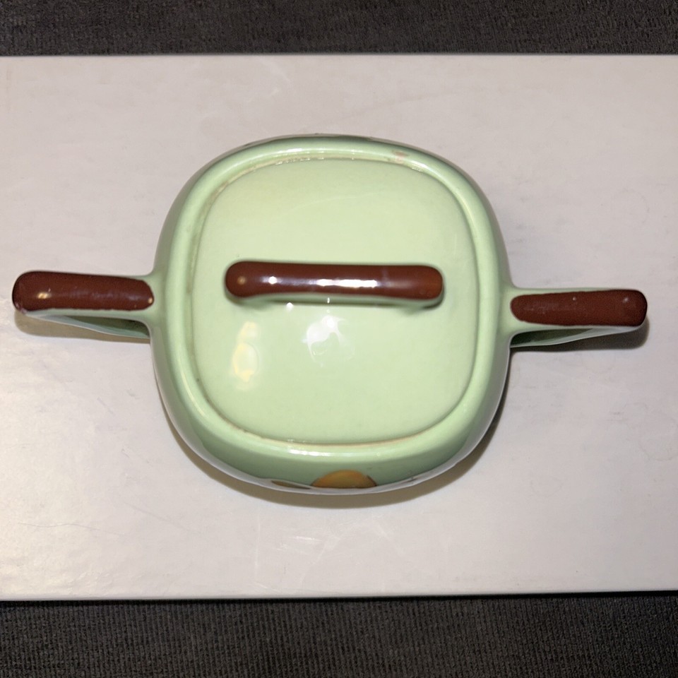 Vintage Weil Ware California Pottery green with yellow Rose sugar bowl ...