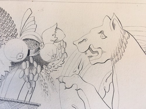 Superb Drawing Handmade Ink Lion Basket Sheet Acanthus 1865 Size A3 | eBay