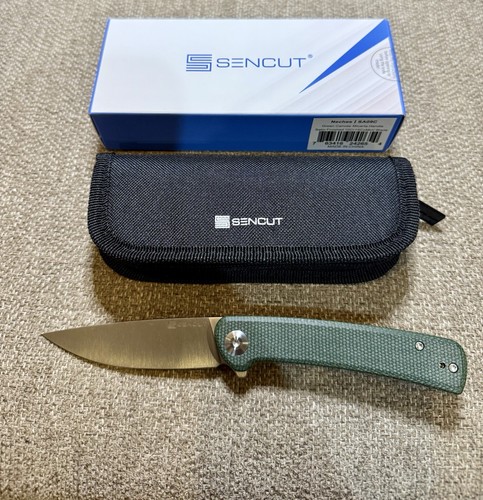 SENCUT Neches Folding Knife 3.25" 10Cr15CoMoV Steel Blade Green Micarta ...