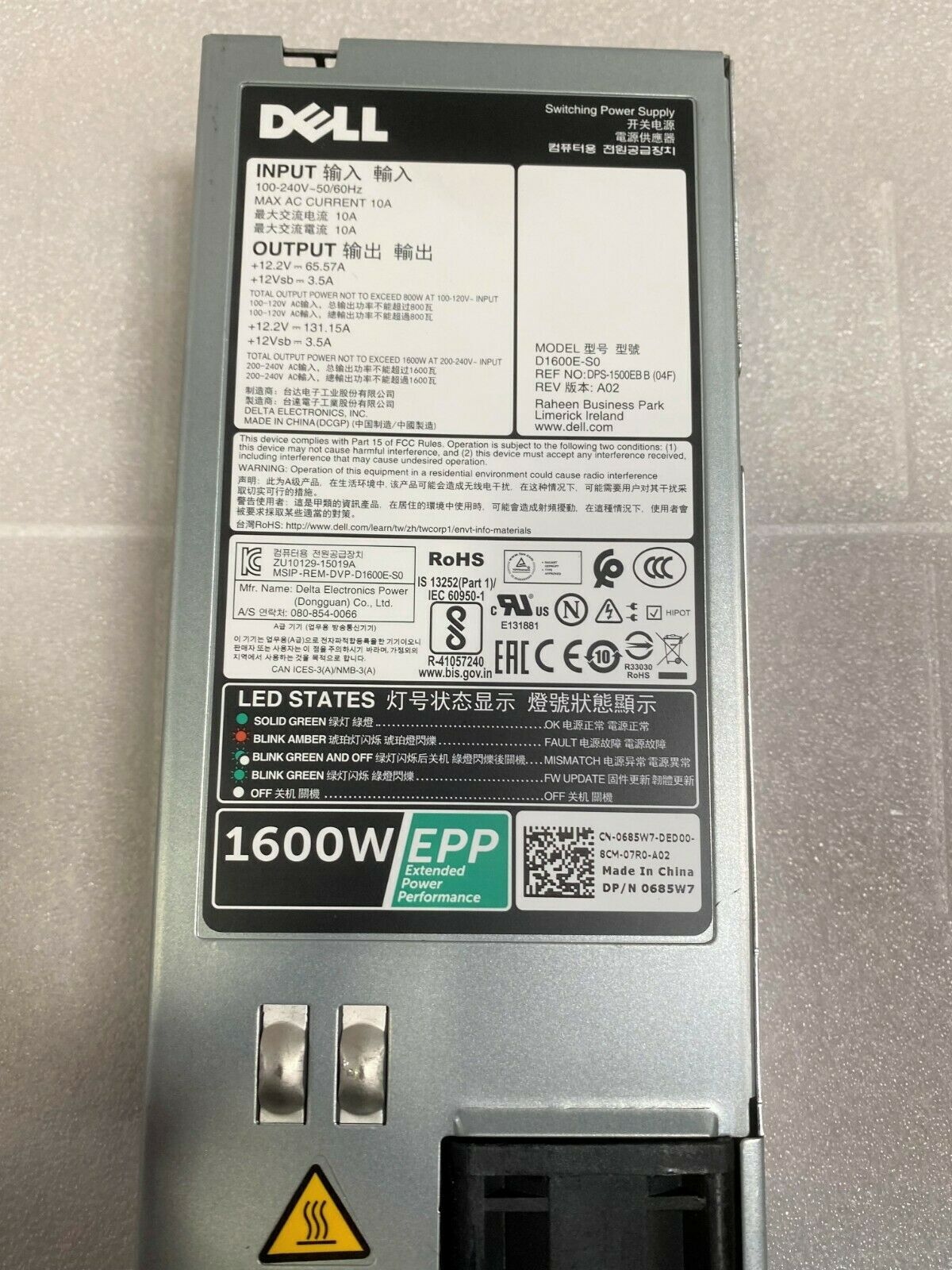 95HR5 Dell 1600W Watt Power Supply for PowerEdge R630 R730 C4130 T630 ...