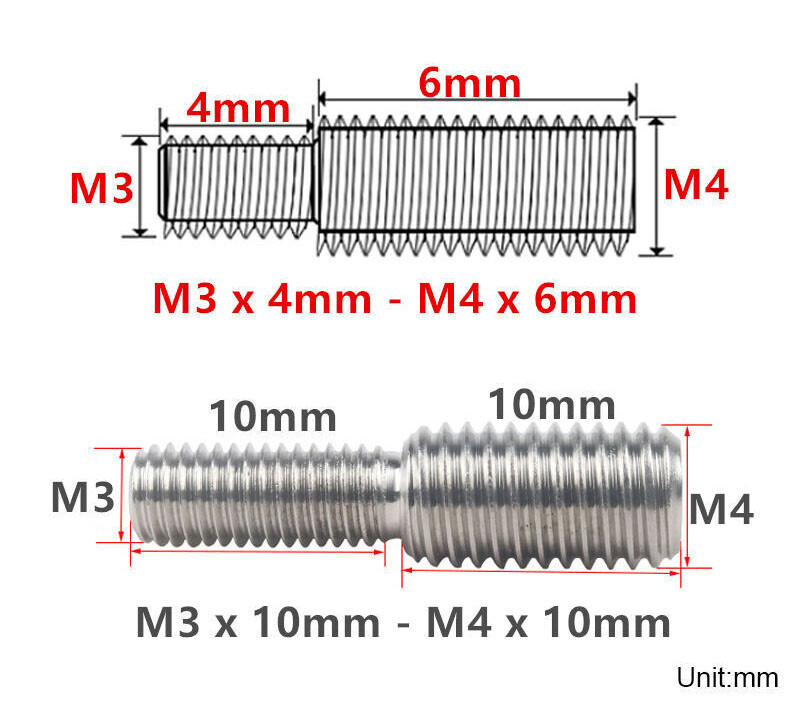 Metric Male Thread Bolt Screw Reducer Adapter Double Head Stud M4 M5 M6 ...