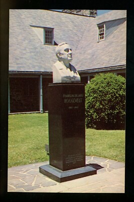 President postcard Franklin D Roosevelt FDR statue Hyde Park, NY chrome ...
