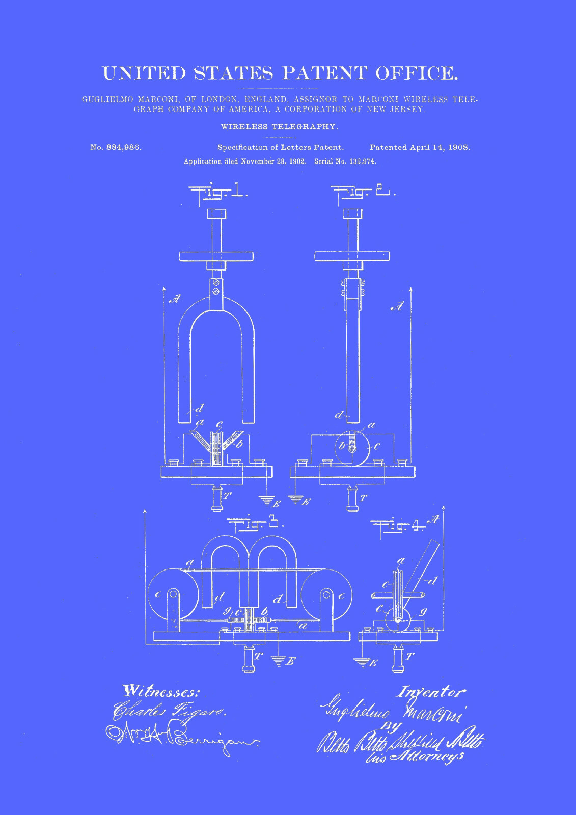 Patent Print - Radio/Marconi/Wireless Telegraphy - Vintage Poster Wall ...