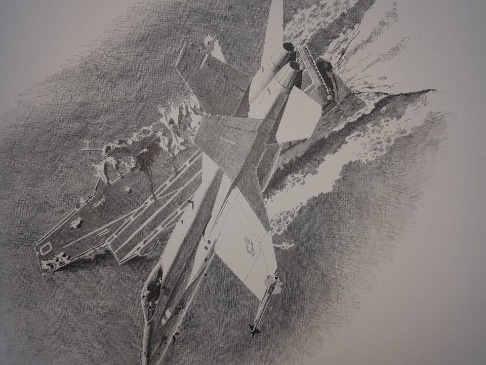Military Navy Jet Pencil Drawing Illustration Dick Kramer Original 1983 ...
